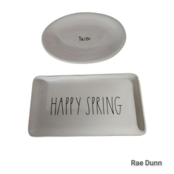 Rae Dunn | Dining | Rae Dunn Artisan Collection Plates Set Happy Spring ...